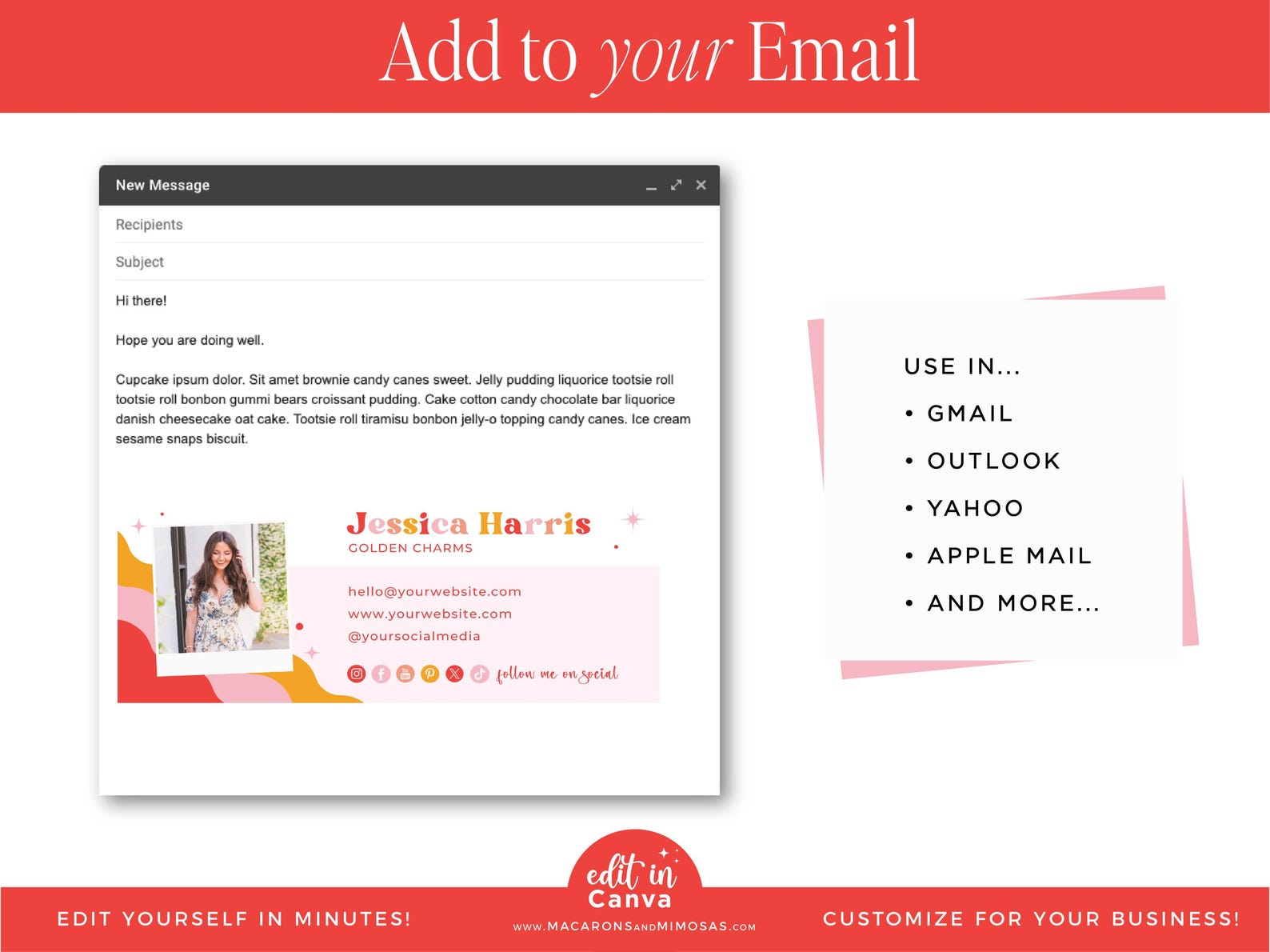Email Signature Template Logo, Editable Canva Retro Signature Design ...