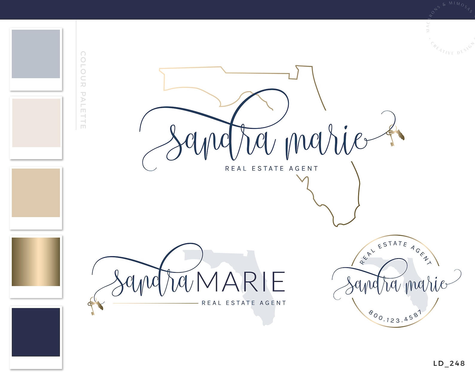 Florida Real Estate Logo, Realty Agent Logo, Gold Logo Design, Premade ...