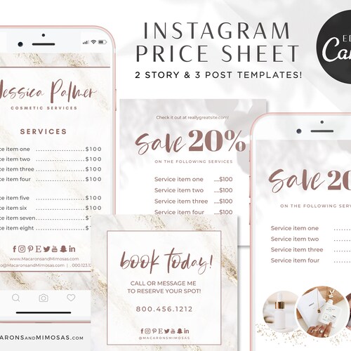 Price List Template Instagram Price List Post Templates - Etsy