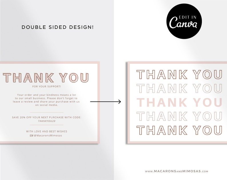 Business Thank You Insert Card Template Editable Modern - Etsy