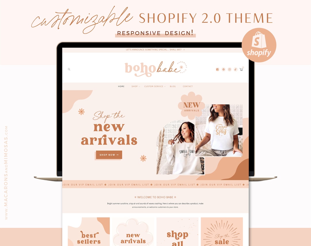 Shopify Theme Boho Template, Online Apparel Boutique Store Banner ...