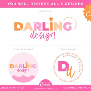 Bright Rainbow Retro DIY Logo Design, Pink Editable Canva Logo Template ...