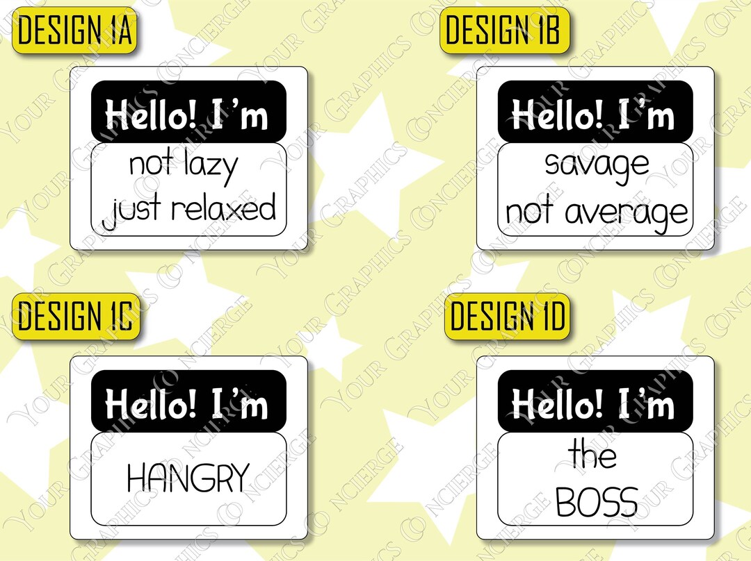Funny Name Tag Stickers (hello! I'm) Choose From 4 Designs! 2.125" X 2. ...