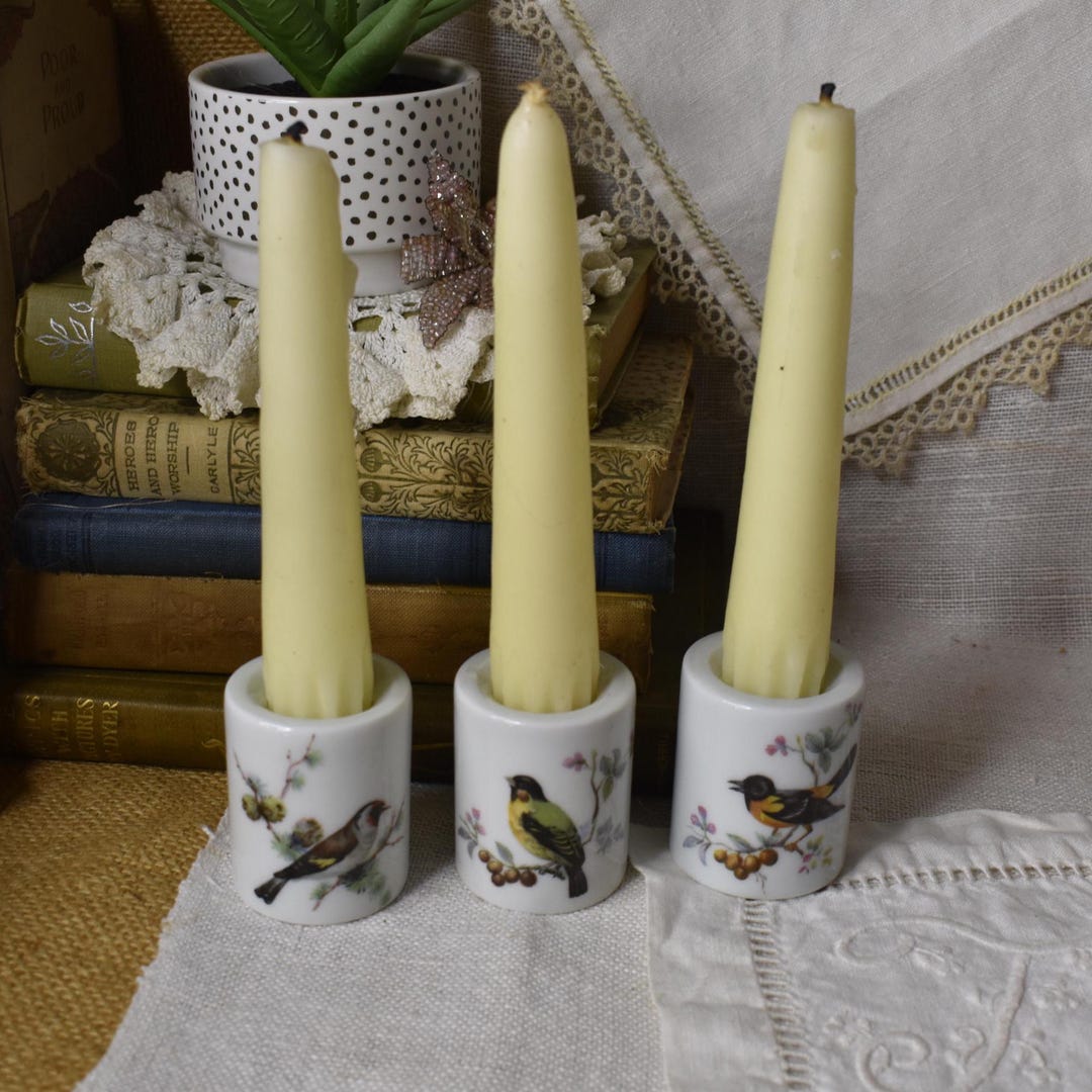 Vintage Bird German Candle Stick Holders / Three White Ceramic Bird ...