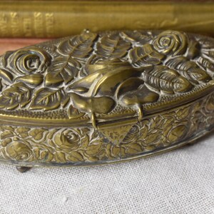 Antique Rose Embossed Bronze and Brass Oval Box / Vintage Italian Oval ...