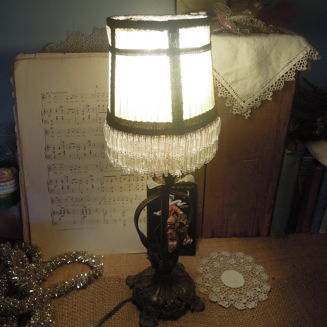 Antique Victorian Beaded Shade / Vintage Victorian Lamp Shade | Etsy