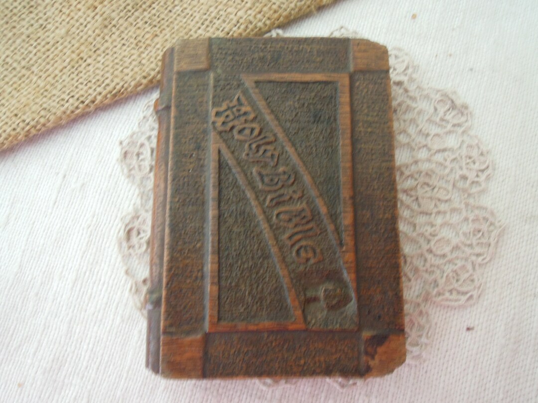 Antique SOLID Wood Holy Bible / Carved Wood Book / Vintage Hand Carved ...