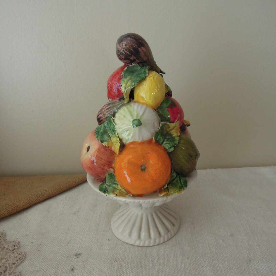 Vintage Italian Porcelain Basket / Fruit and Vegetable Topiary / Made ...