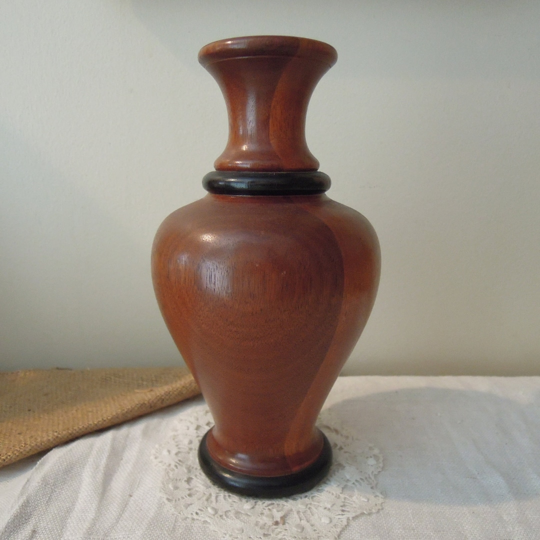 Vintage Two Tone Wood Vase / Round Wood Hand Turned Vase - Etsy
