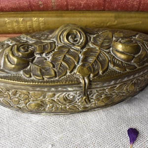 Antique Rose Embossed Bronze and Brass Oval Box / Vintage Italian Oval ...