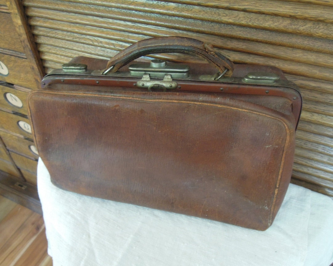 Antique Leather Doctors Bag / Brown Leather Travel Valise / Dr's ...