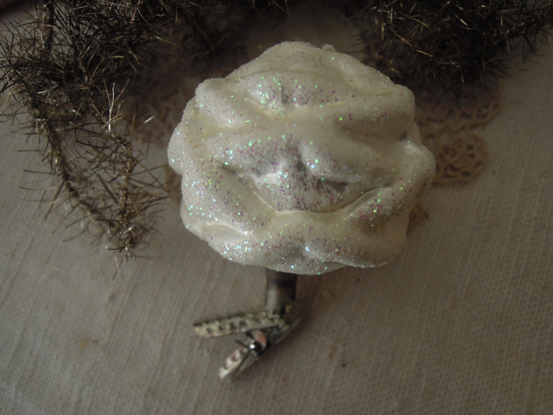 Vintage White Rose Christmas Ornament / Rose Clip on Ornament ...