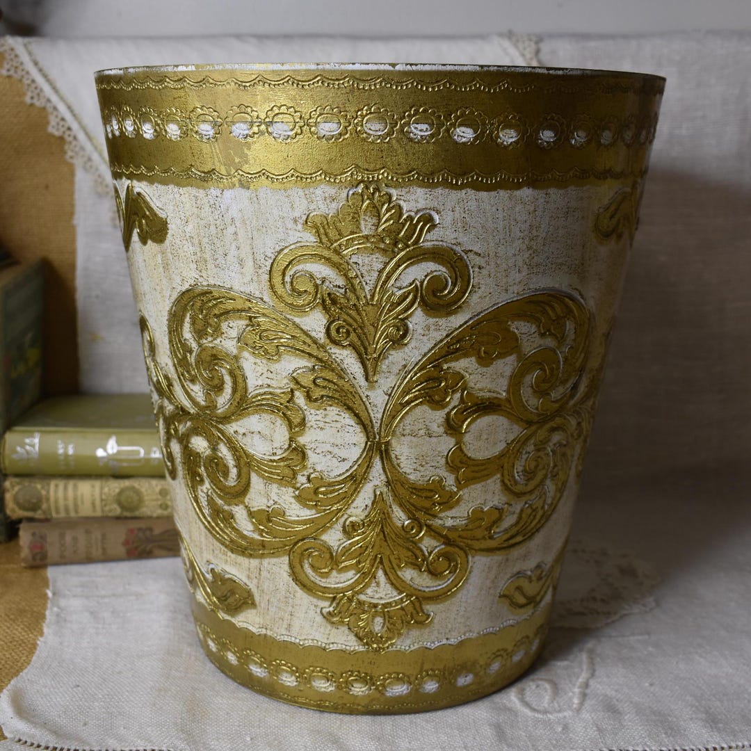 Vintage Florentine Trash Can / Gold Italian Florentine Waste Basket ...