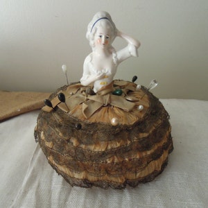 Vintage Porcelain Lady Pin Cushion / Half Doll German Bisque Pin ...