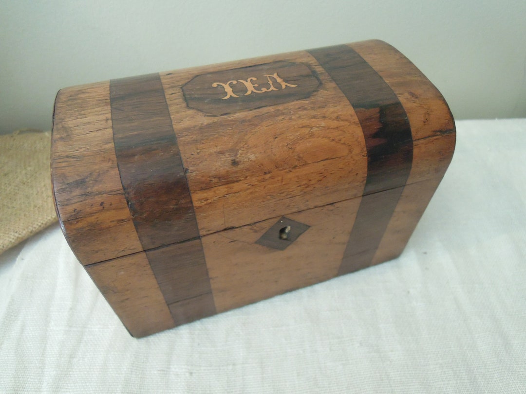 Antique Wood Tea Box / Tea Wood Inlay Box / Hinged Lid and Lidded ...