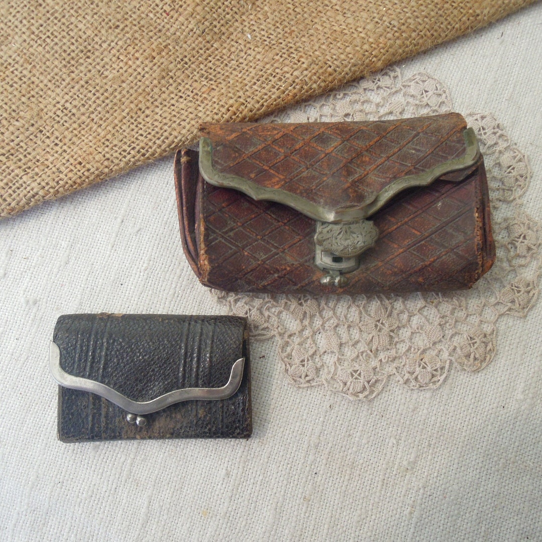 Antique Collection of 2 Leather Coin Purse W Metal Frame / Vintage 2 ...
