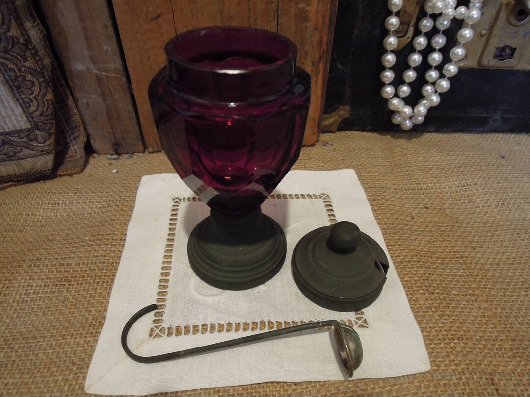 Antique Red Glass Lidded Jar / Vintage Jelly Jar and Spoon / Victorian ...