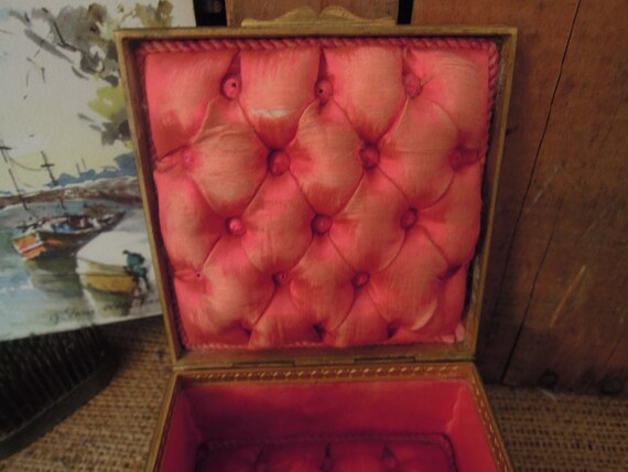 Vintage French Pink Silk Brass Box / Antique Napoleon… - Gem