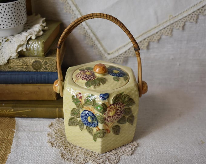 Vintage Majolica Biscuit Jar / Six Sided Small Cookie Jar / Made in ...