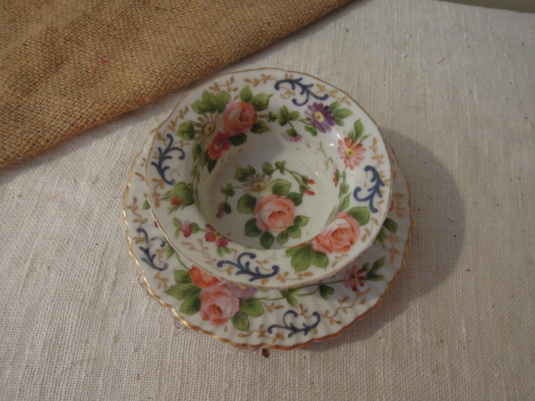 Vintage Dresden China Ramekin Plate Set / Antique Ramekin and Plate Set ...