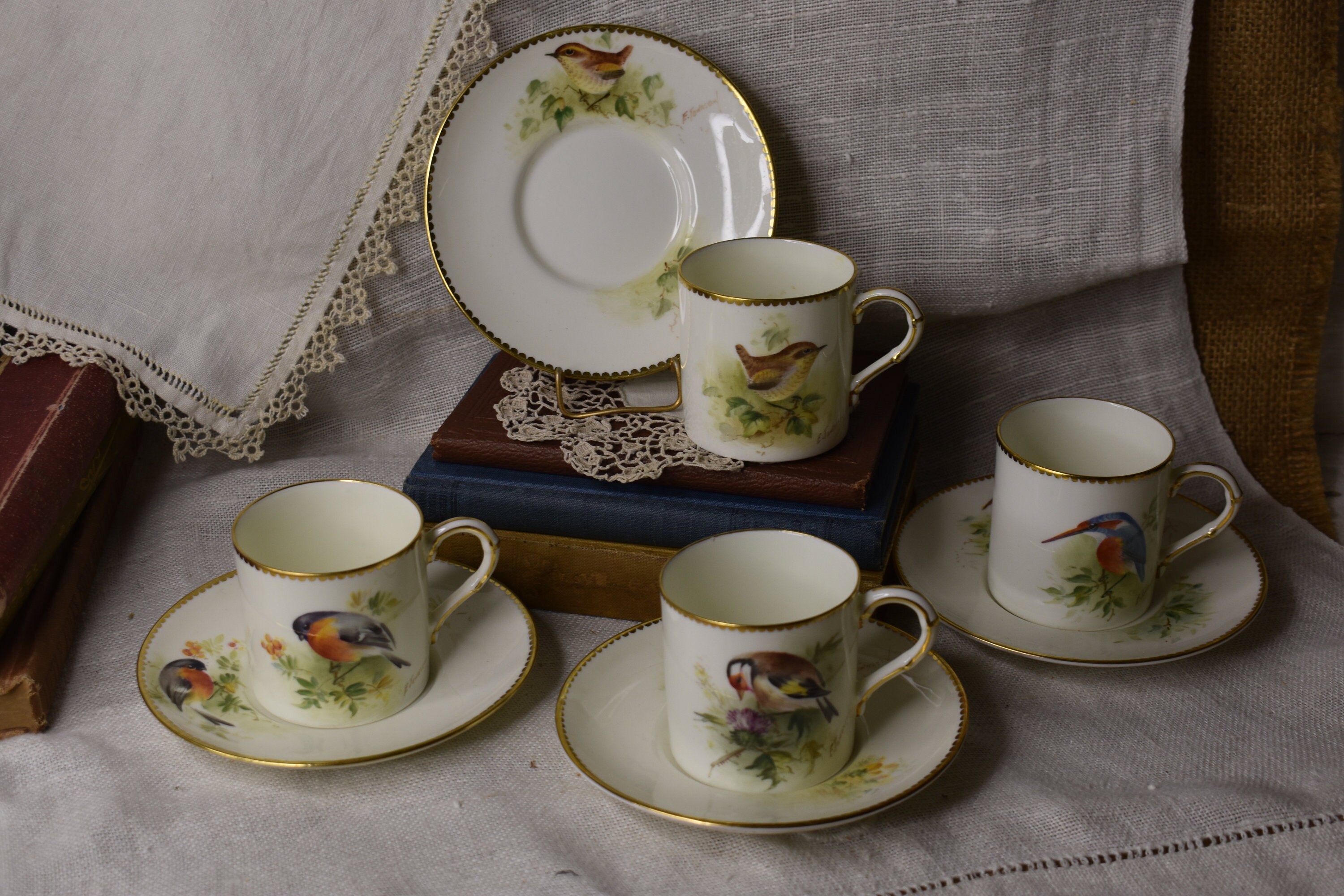 Vintage Royal Worcester Set of Four Cup & Saucer Set / Signed Edward ...