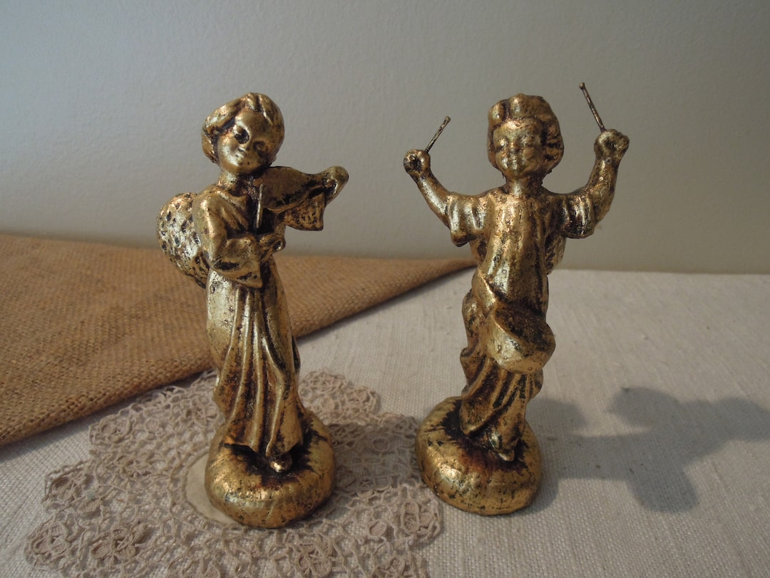Vintage Florentine Pair of Angels / Two Gilded Wood Musical Angels ...