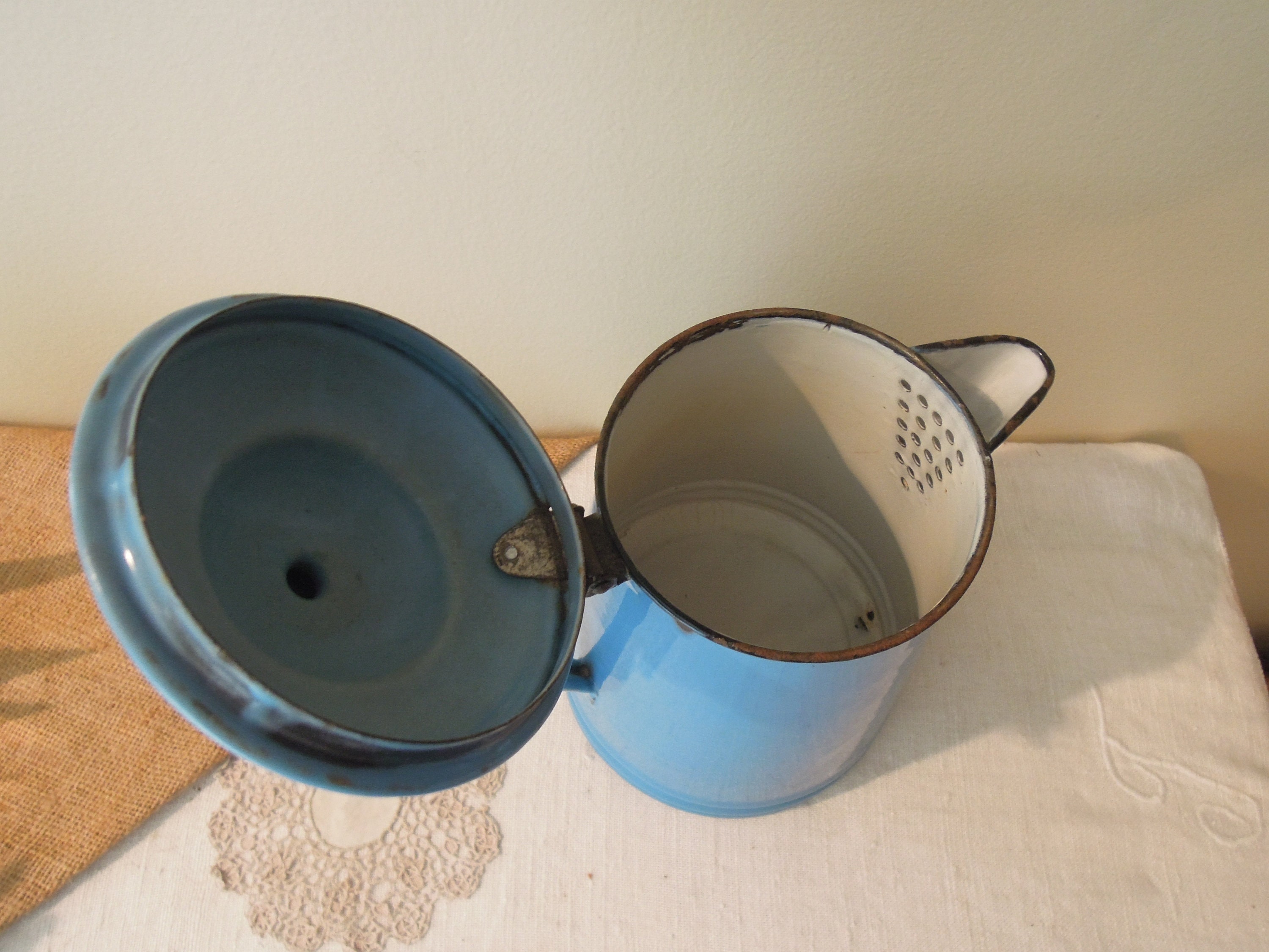 Vintage French Enamel Coffee Pot / Blue Enamel Ware / Enamel - Etsy