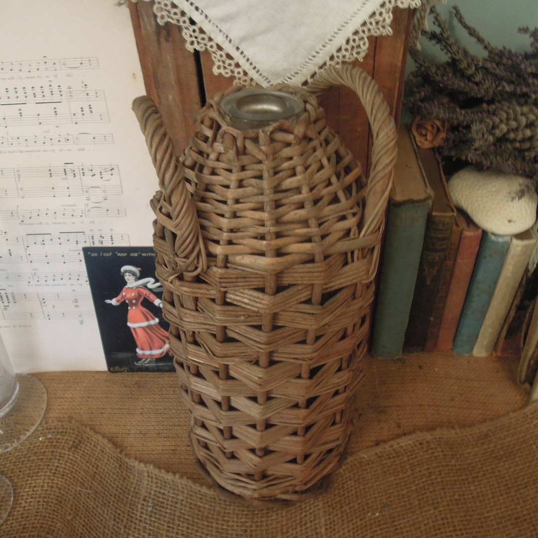 Vintage Demijohn Wicker Wrapped Bottle / Shabby Wicker Wrapped Glass ...