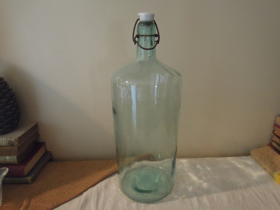 Antique Karl Hutter Glass Bottle / Antique Water Bottle Blue Glass With ...