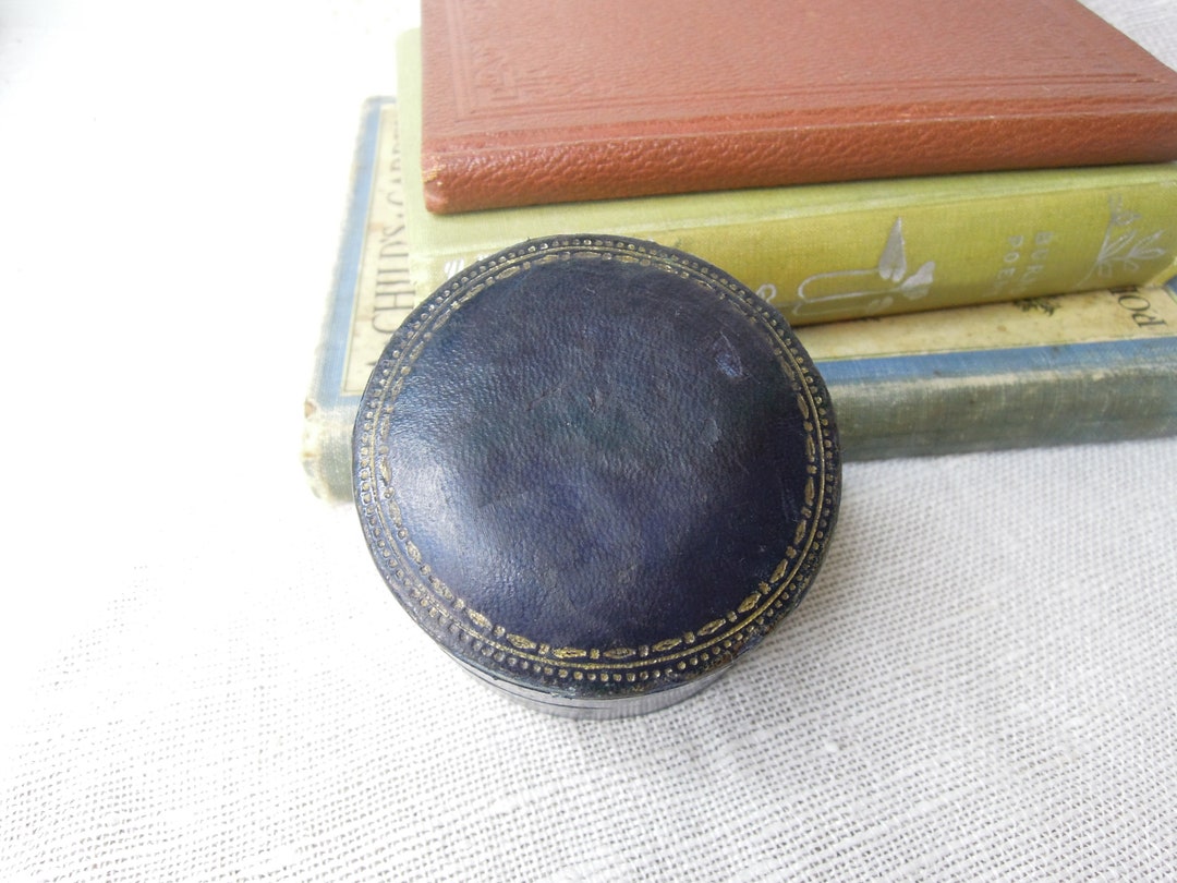 Vintage Italian Box / Round Blue Leather Box / Leather Italian Gift Box ...