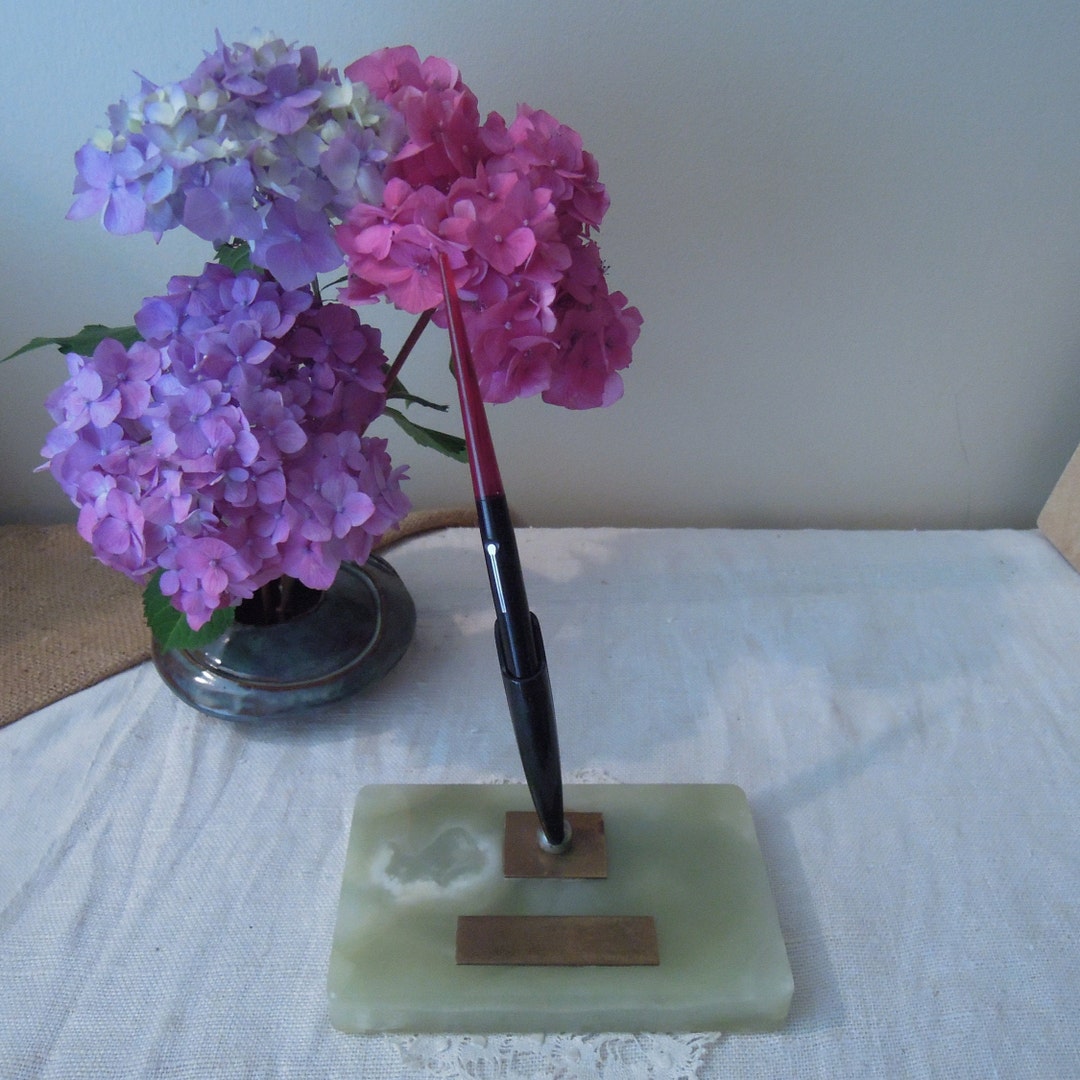 Vintage Marble Pen Holder / Green Marble Pen Base and Ink Pen / Vintage ...