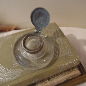 Vintage Glass Brass Ink Well / Antique Round Glass Inkwell / Antique ...