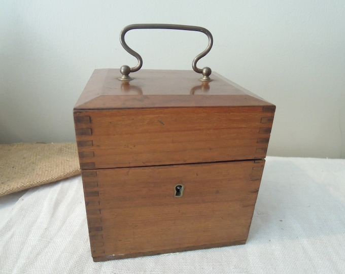 Antique Wood Box / Brass Hardware Wooden Box / Hinged Lid and Drawer ...