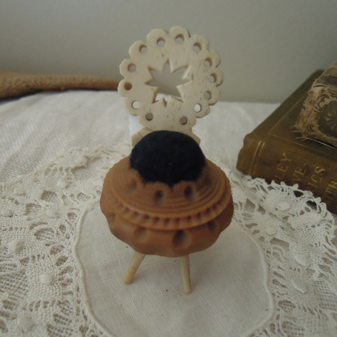 Antique Victorian Carved Coquilla Nut Mini Chair Pin Cushion ...