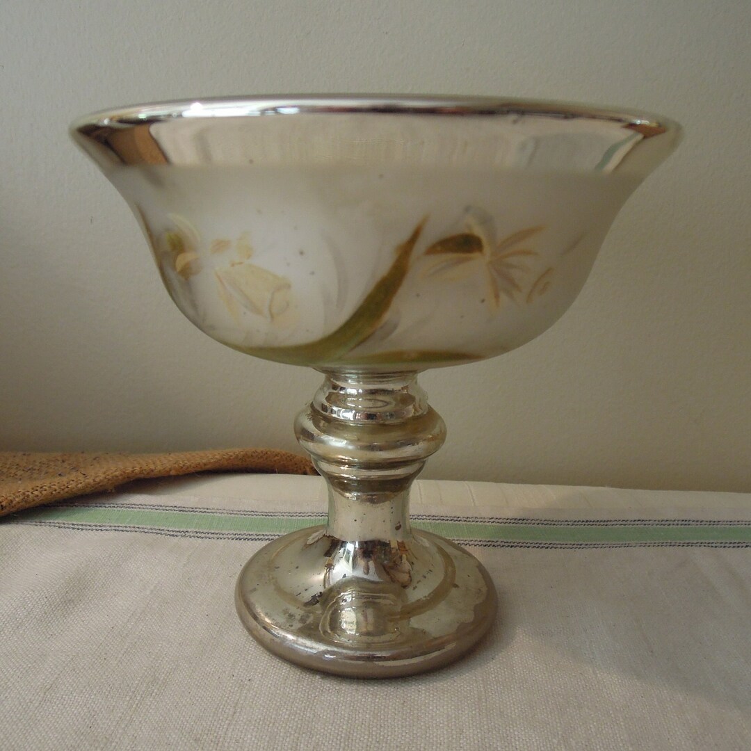 Vintage Mercury Glass Compote Vase / Antique Hand Painted - Etsy Vintage Mercury Glass Compote Vase / Antique Hand Painted - Etsy