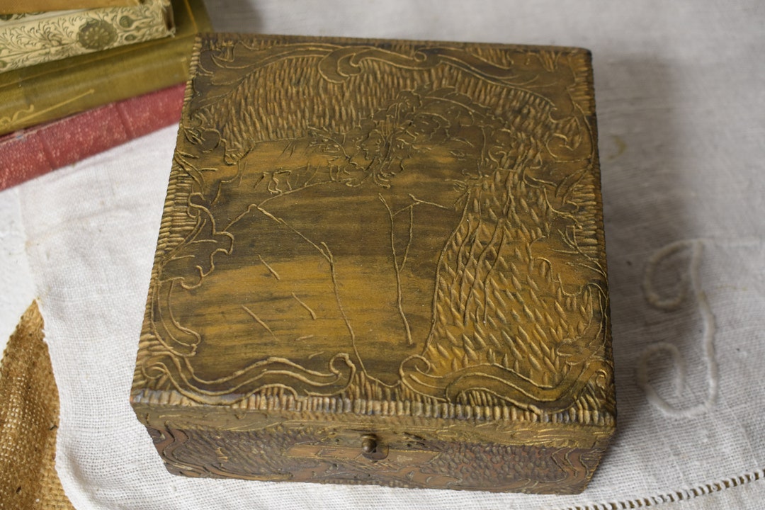 Vintage Antique Wood Box / Pyrography Art Deco Wooden Box / Art Deco ...
