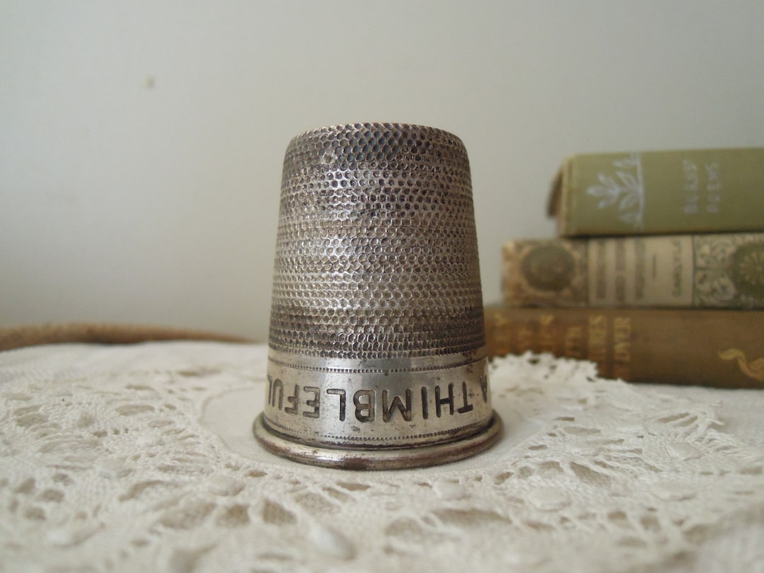 Vintage Large Thimble / "just a Thimbleful" 2 Oz Silver Plate Thimble ...