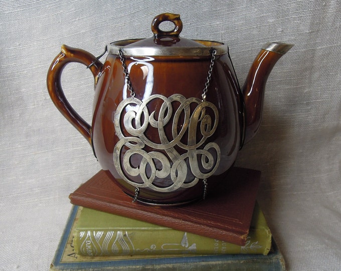 Antique English Slipware Teapot / Small Brown Pottery Teapot / Vintage ...