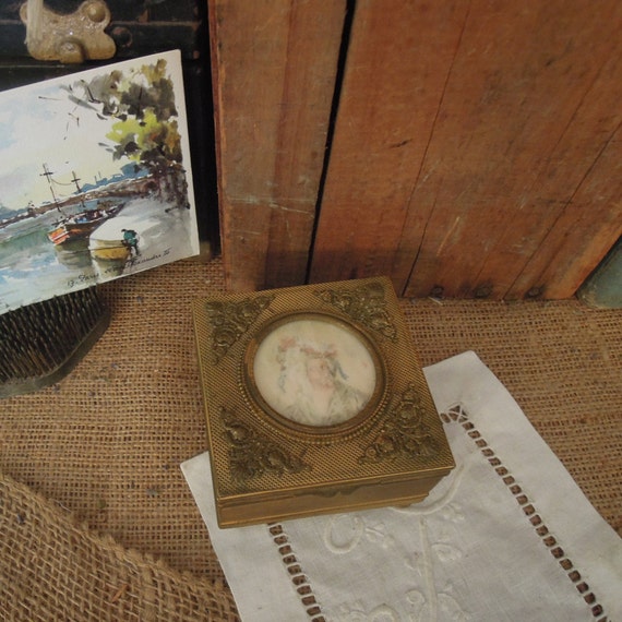 Vintage French Pink Silk Brass Box / Antique Napoleon… - Gem