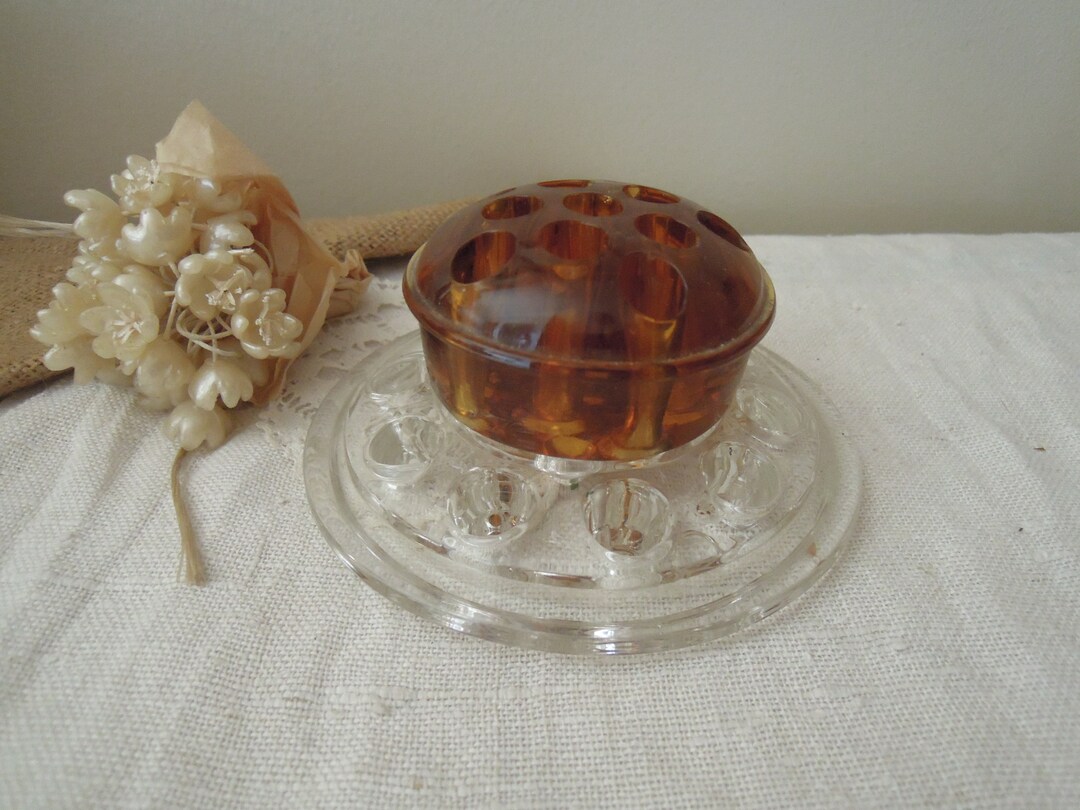 Vintage Two Glass Flower Frogs / Glass Round Heavy Flower Frogs - Etsy