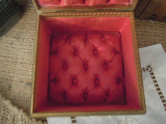 Vintage French Pink Silk Brass Box / Antique Napoleon… - Gem