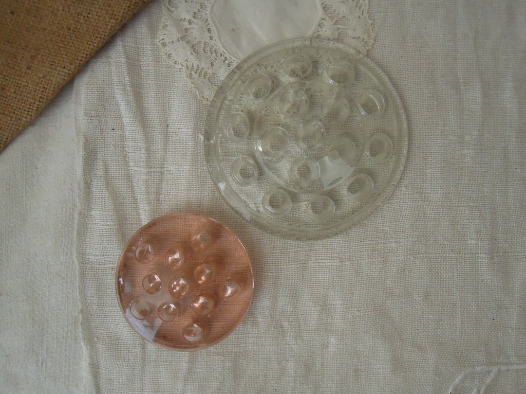 Vintage Pink Clear Glass Flower Frogs / Two Glass Floral Frogs / Garden ...