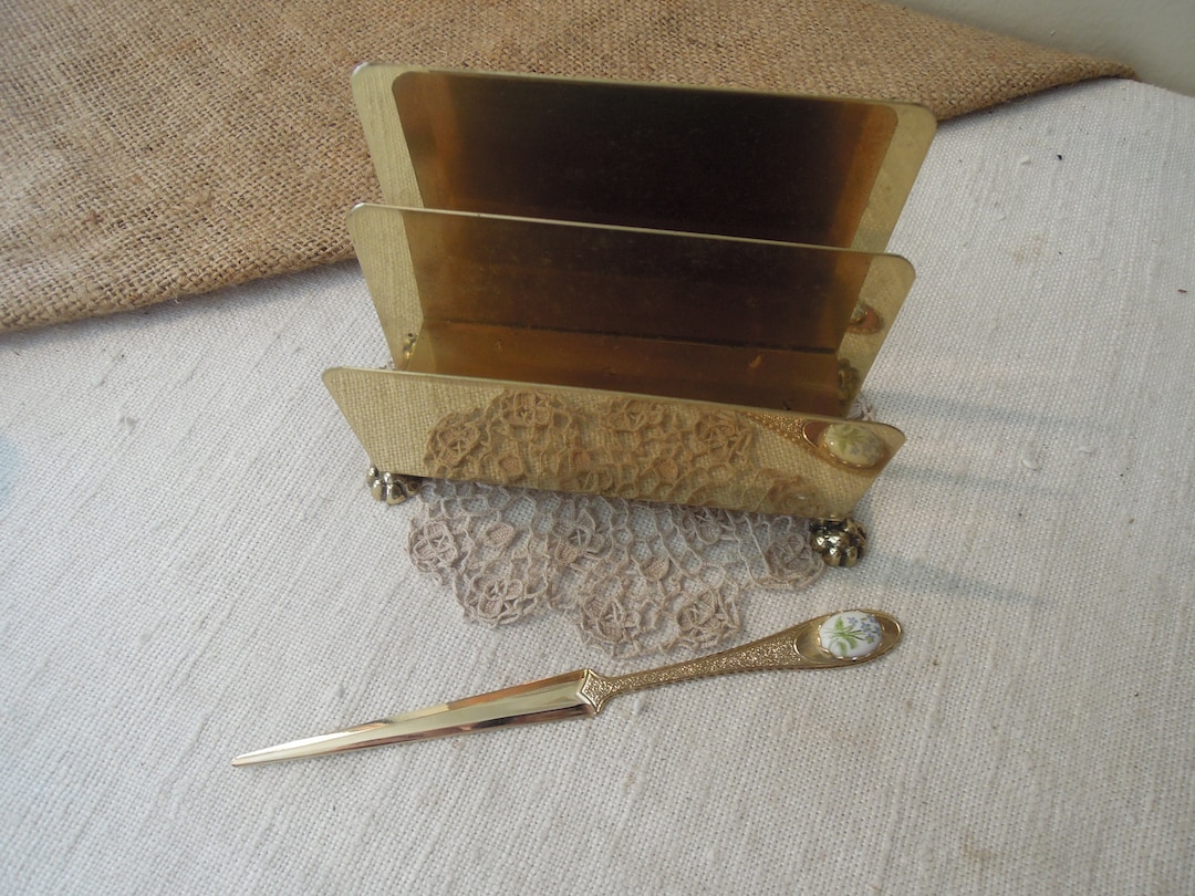 Vintage Gold Letter Storage & Porcelain Gold Letter Opener / Office ...