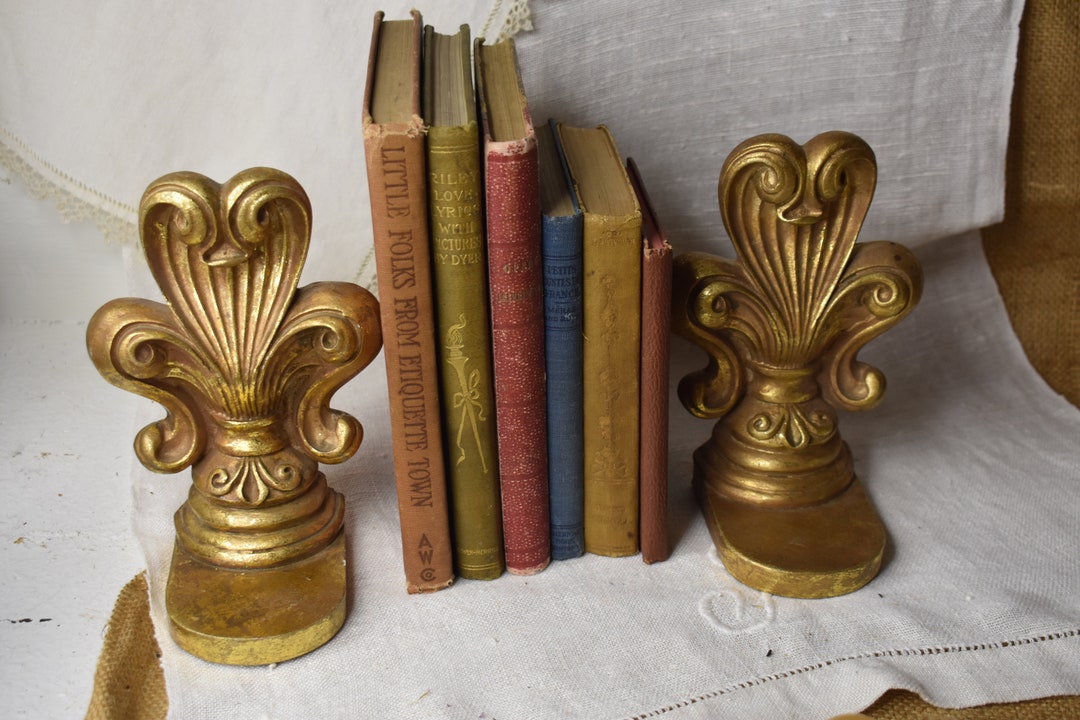 Vintage Florentine Bookends / Vintage Gold Bookends / Fleur Bookends - Etsy