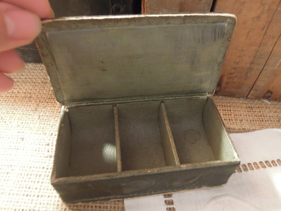 Antique Tooled Leather Postage Stamp Box / Desk Accessory / - Etsy