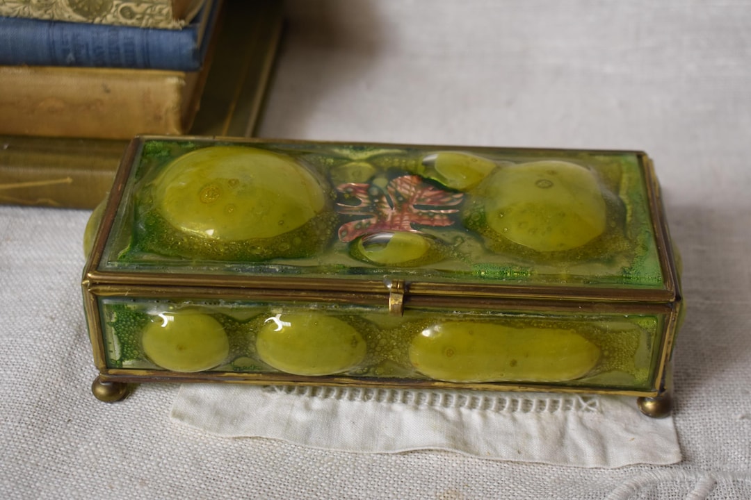 Vintage Art Glass Box / Mid Century Brass and Glass Box / Modern Art ...