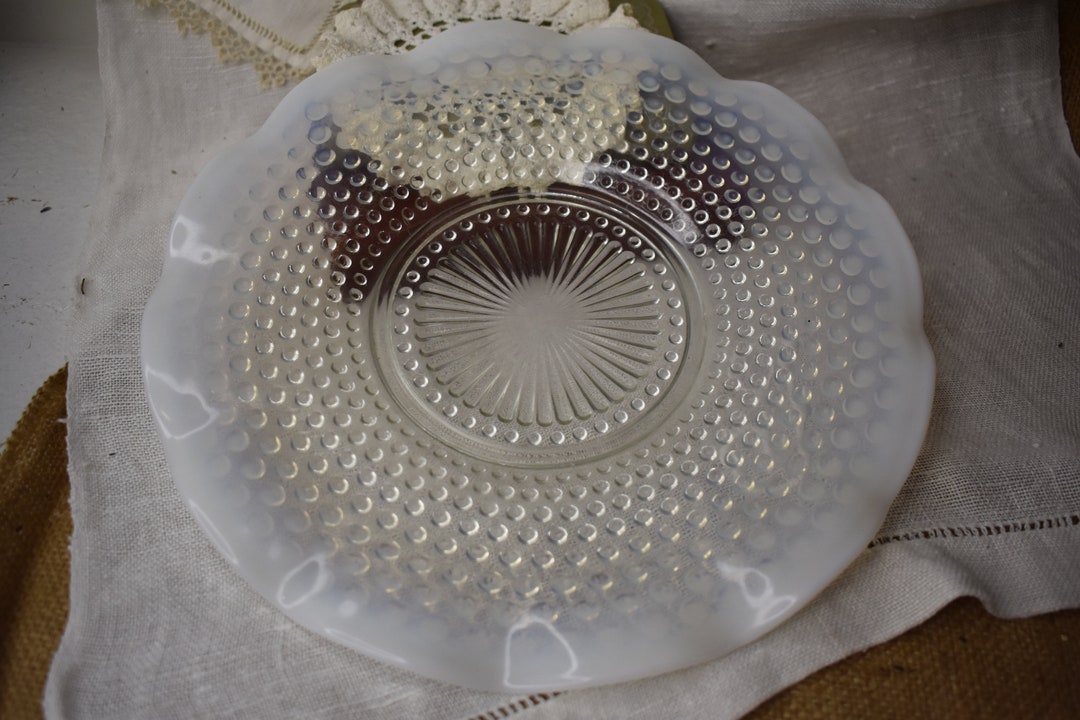 Vintage Hobnail Glass Plate / Opalescent Fenton Ruffled Plate / Vintage ...