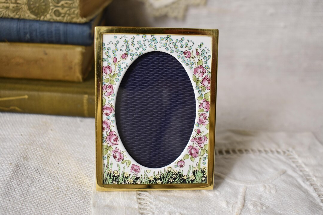 Vintage Halcyon Days Enamels Picture Frame / Floral Enamel Mat in Mini ...