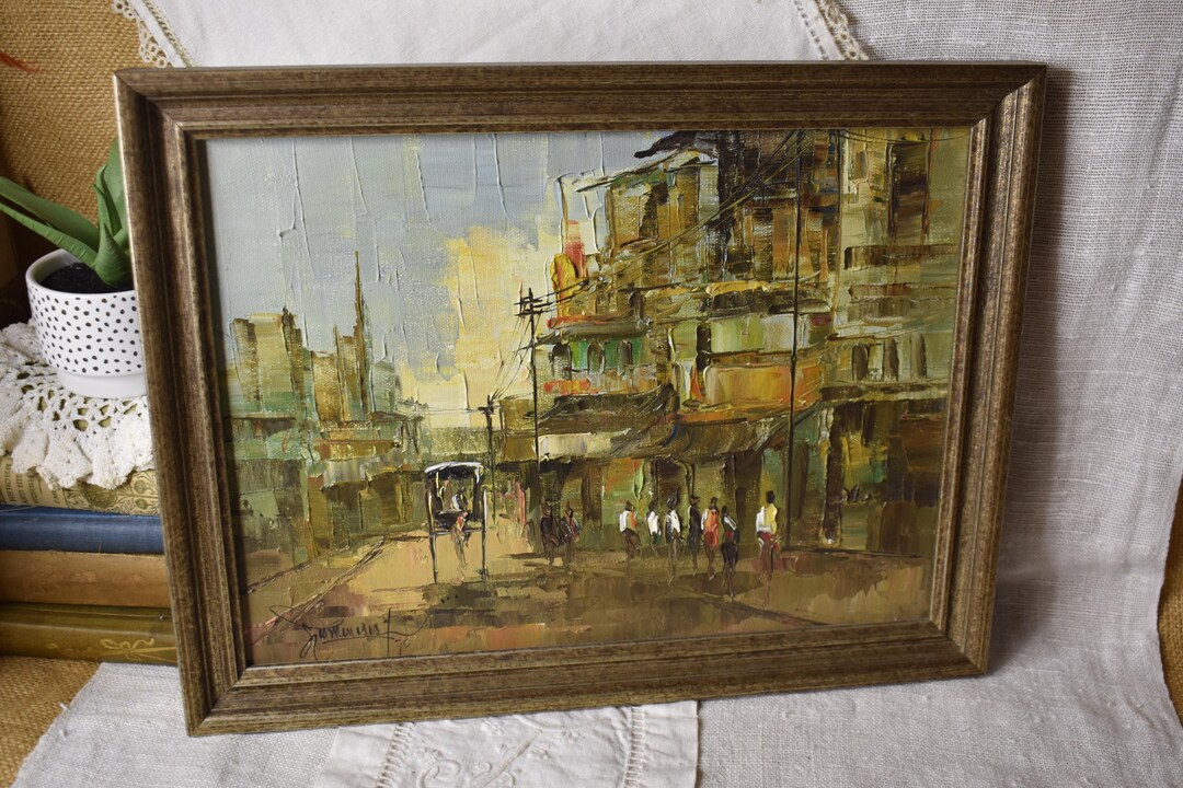 Vintage Original Oil Painting / Framed Signed Art / Framed Cityscape ...