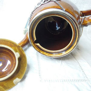 Antique English Slipware Teapot / Small Brown Pottery Teapot / Vintage ...